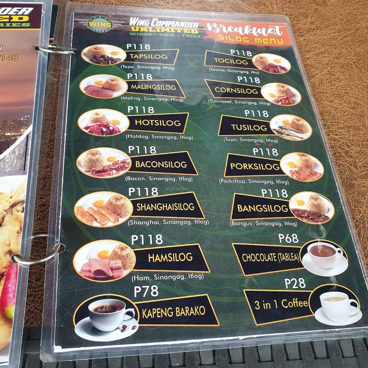 Menu at Wing Commander restaurant, Quezon City