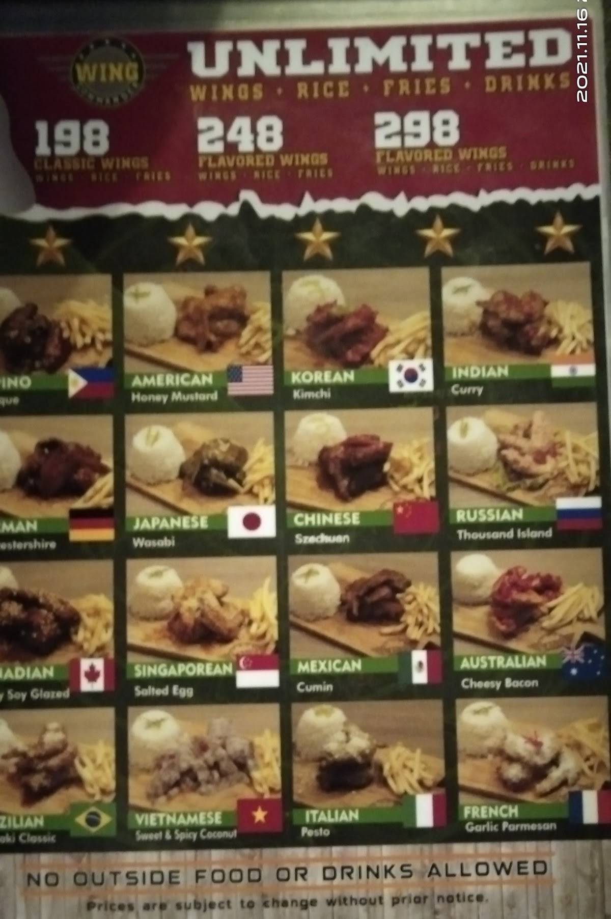 Menu at Wing Commander restaurant, Quezon City