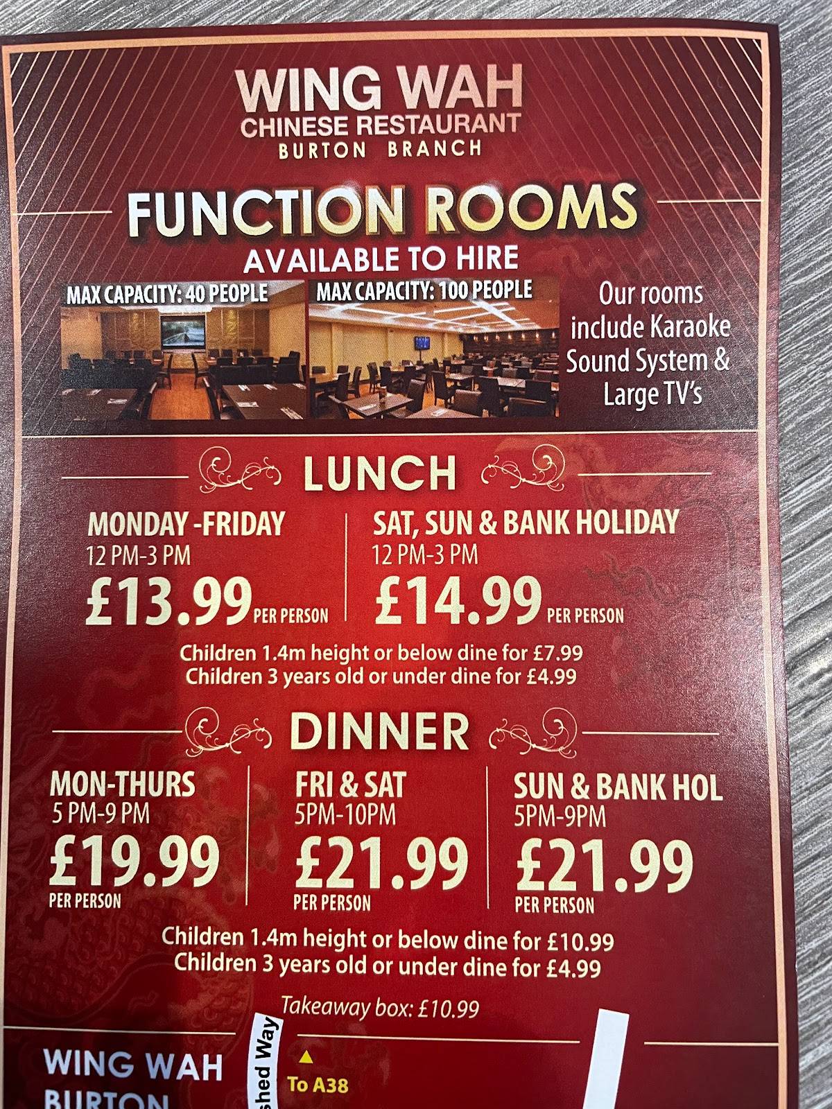 Menu at Wing Wah Chinese Restaurant, Burton upon Trent