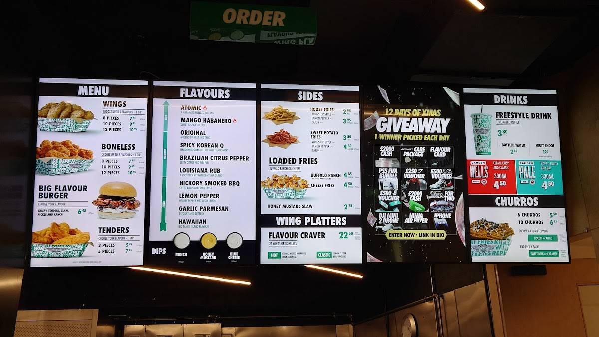 Menu at Wingstop Cambridge Circus restaurant, London, 138 Shaftesbury Ave