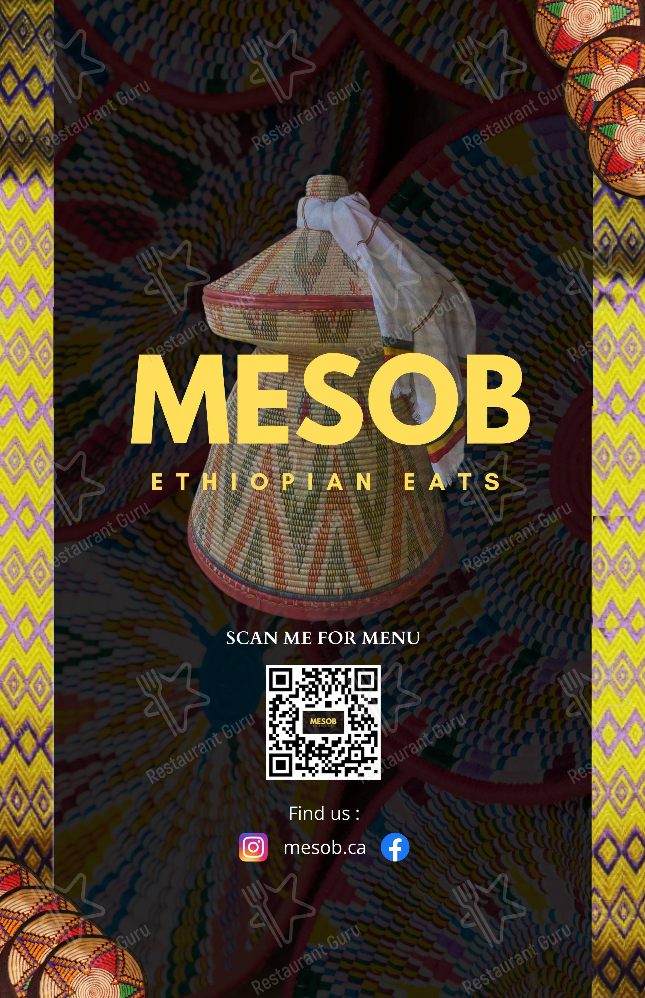 Menu at MESOB ETHIOPIAN EATS restaurant, Winnipeg