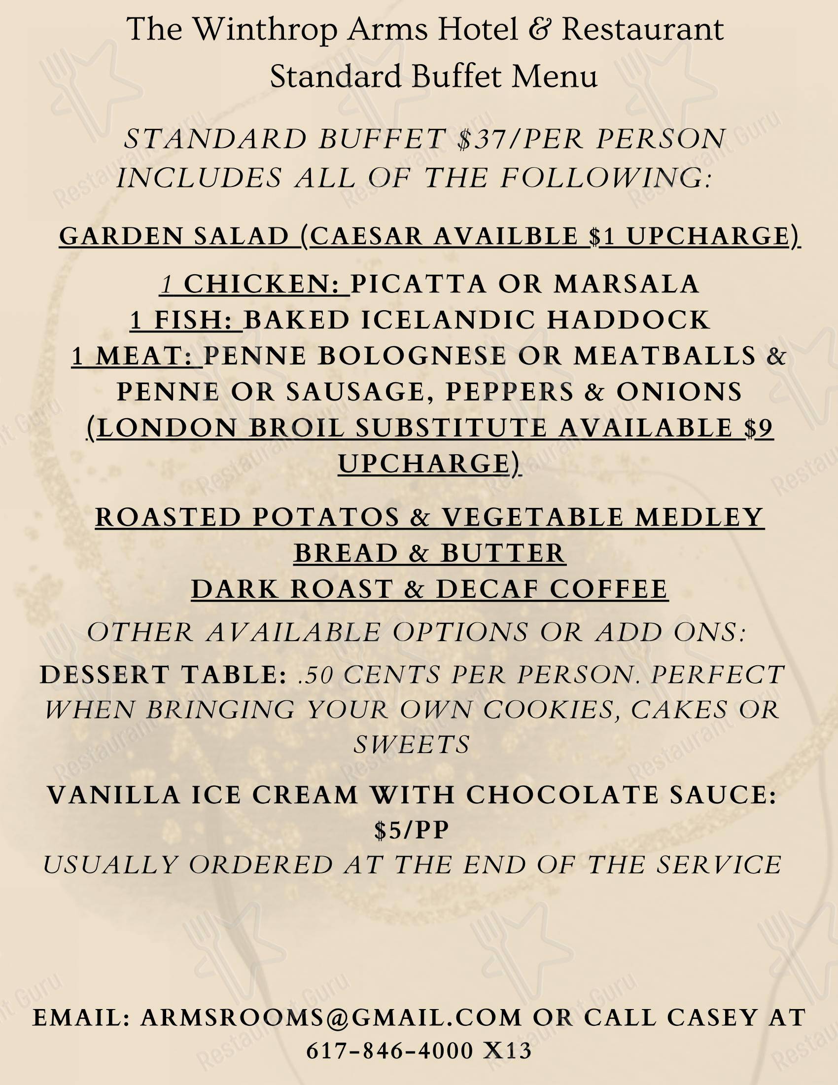 Menu at Winthrop Arms Hotel & Restaurant, Winthrop