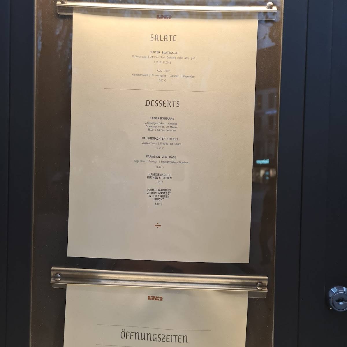 Menu at Wirtshaus Papa Benz restaurant, Munich