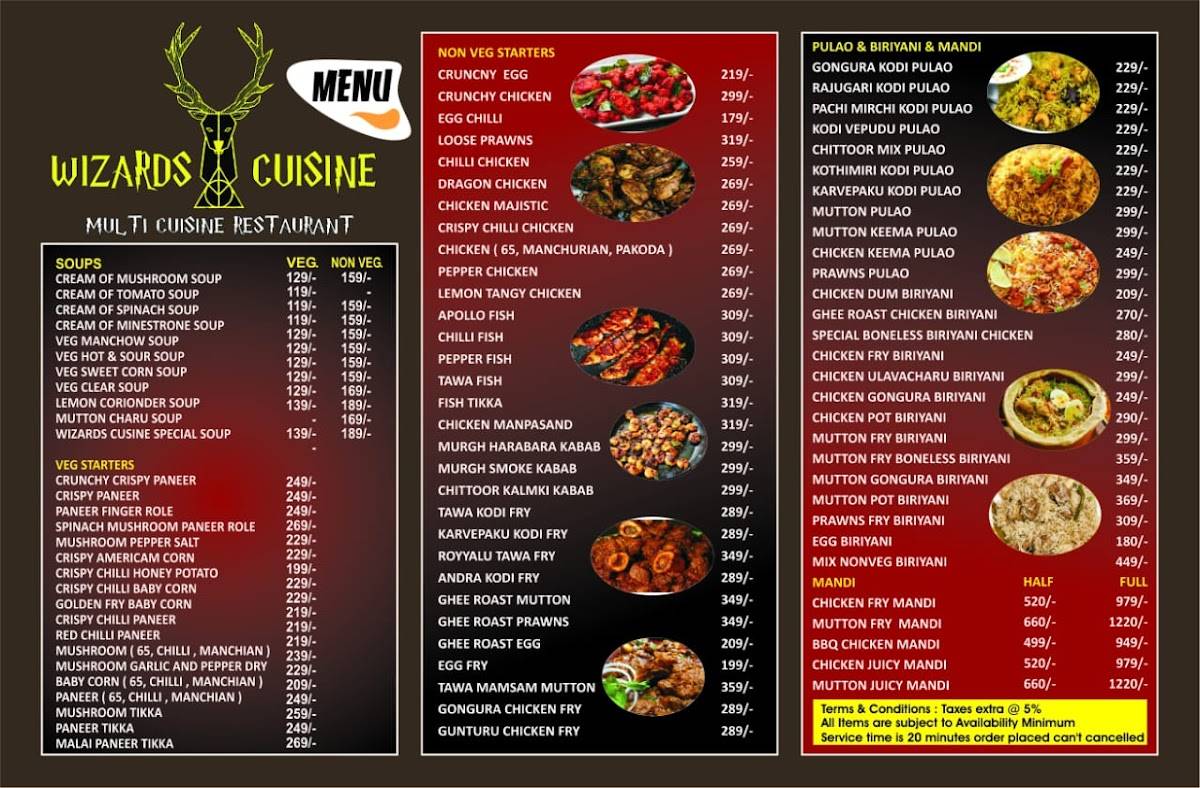 Menu at Wizards Cuisine, Chittoor