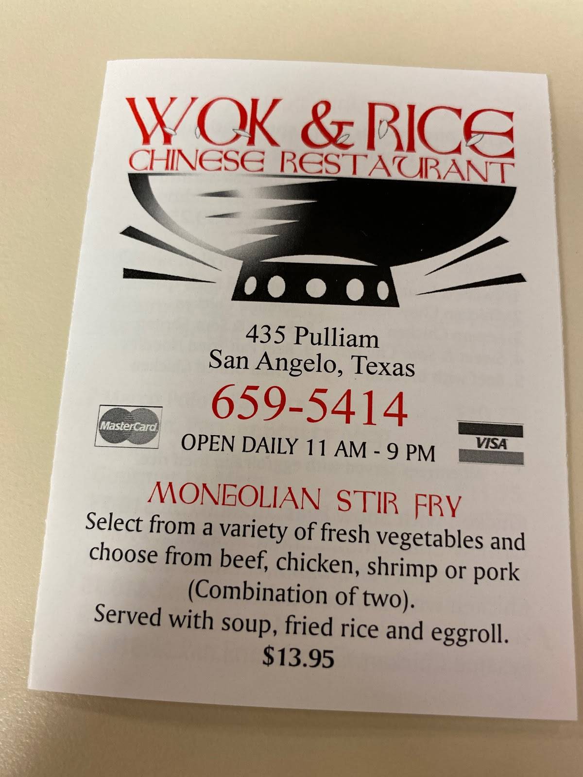 Menu at Wok & Rice restaurant, San Angelo