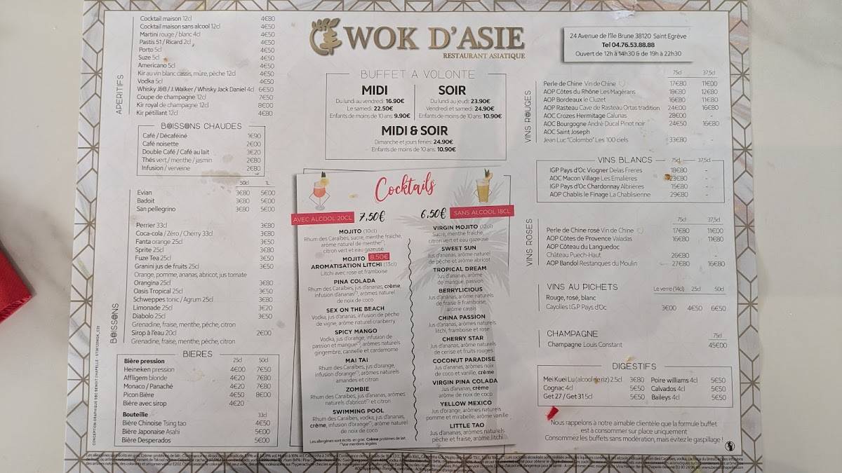 Menu at Wok d'asie restaurant, Saint-Égrève