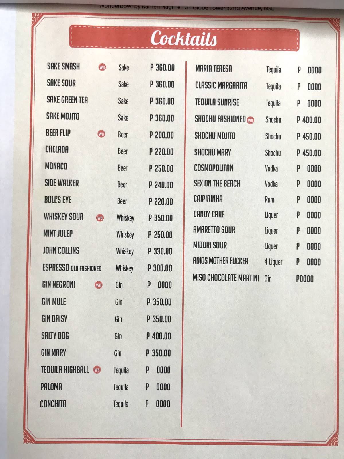 Menu at Wonder Bowl by Ramen Nagi restaurant, Taguig