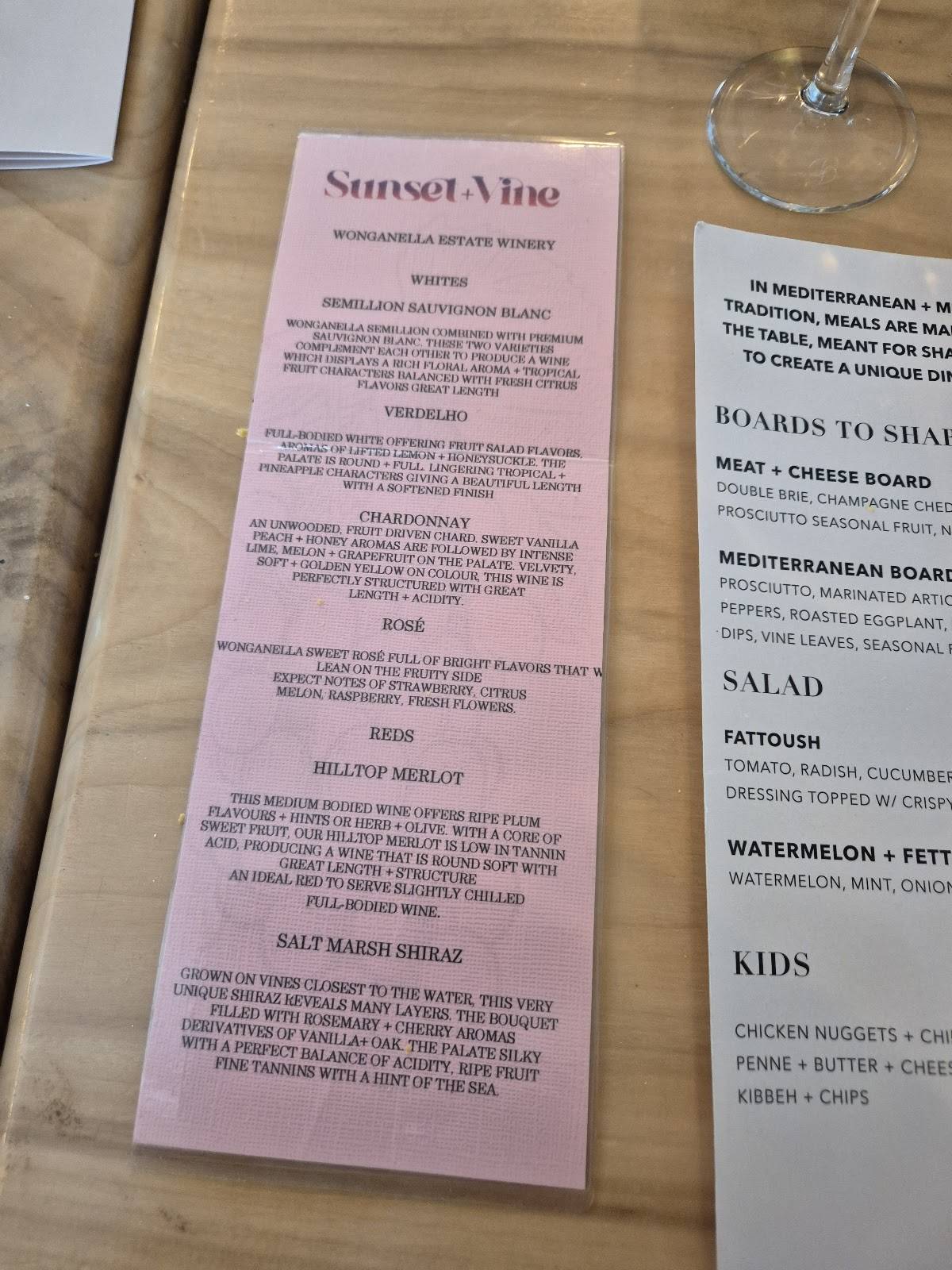 Menu at Wonganella Estate Winery (Sunset+Vine Restaurant and Cellar ...