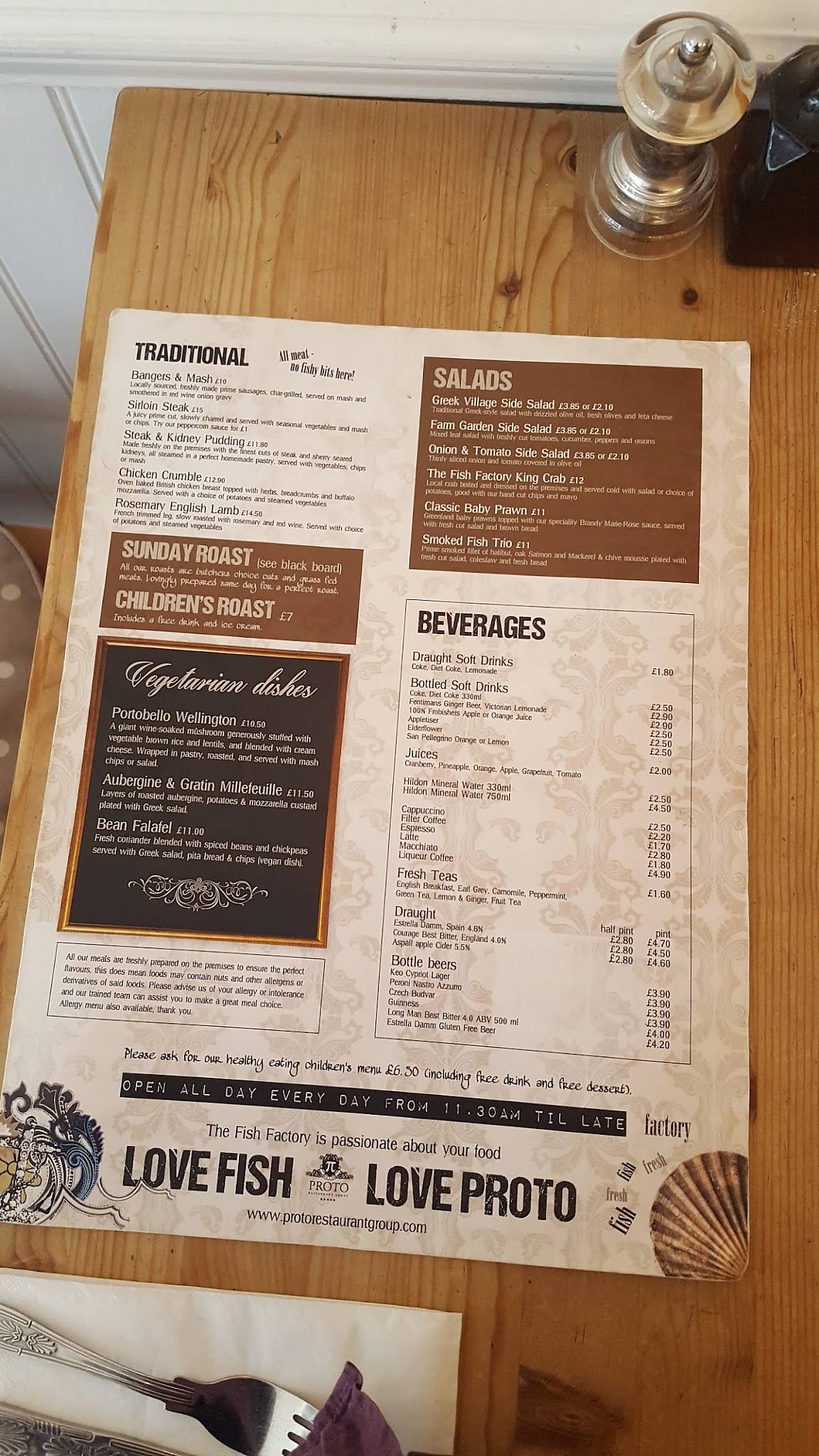 Menu at The Fish Factory restaurant, Worthing