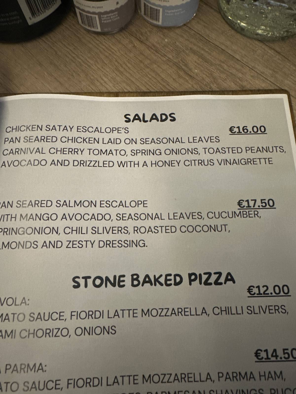 Menu at Xirokk restaurant, Marsaxlokk