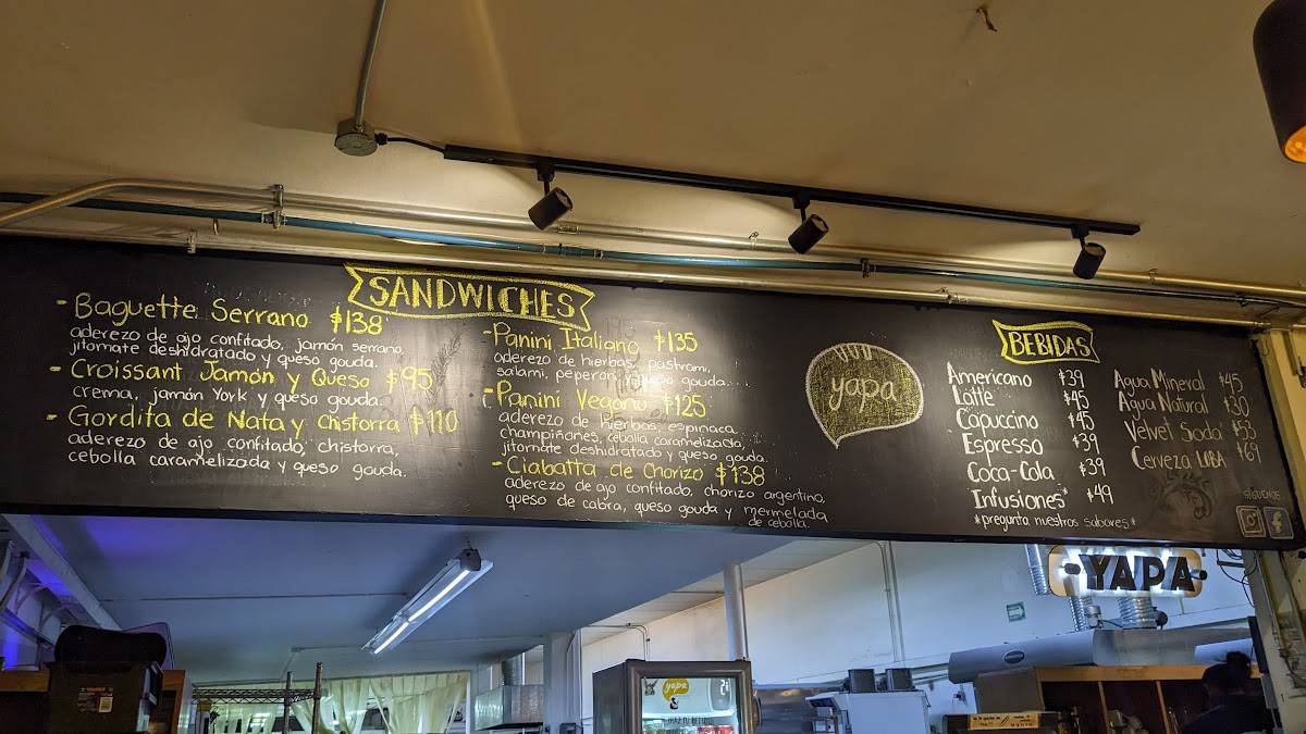 Carta de YAPA Panadería Creativa, Guadalajara