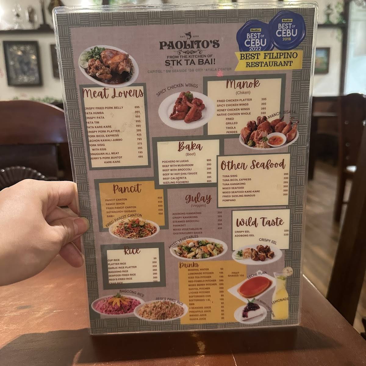Menu at Yakinabe restaurant, Cebu City