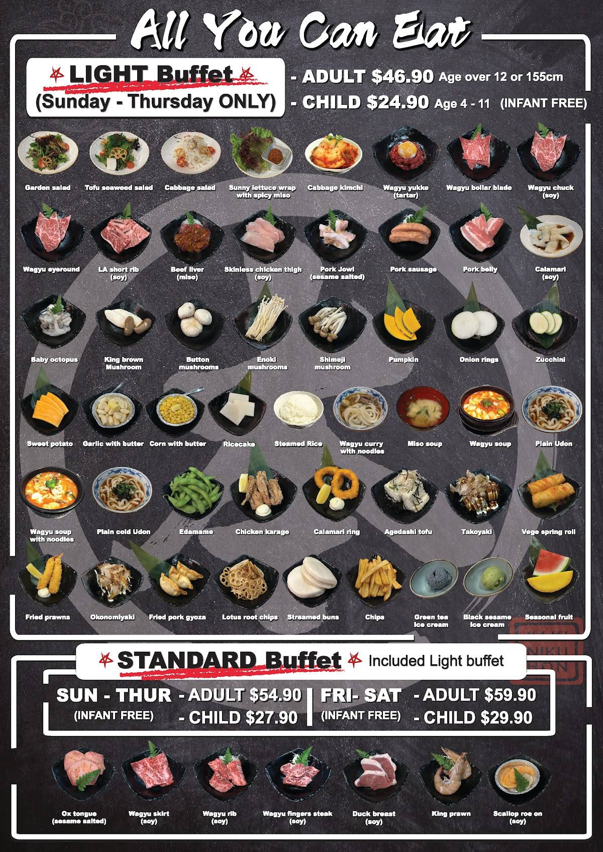 Menu at Yakiniku Hon Charcoal BBQ buffet, Petersham