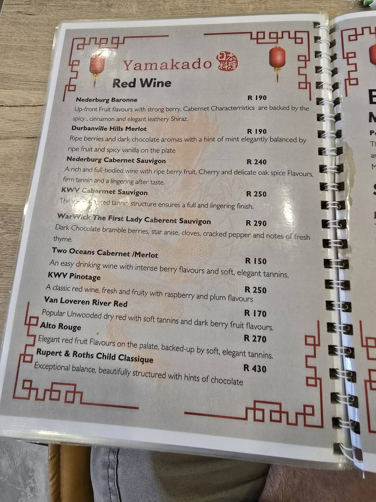 Menu at Yamakado Sushi Restaurant, Pretoria, The Grove Mall