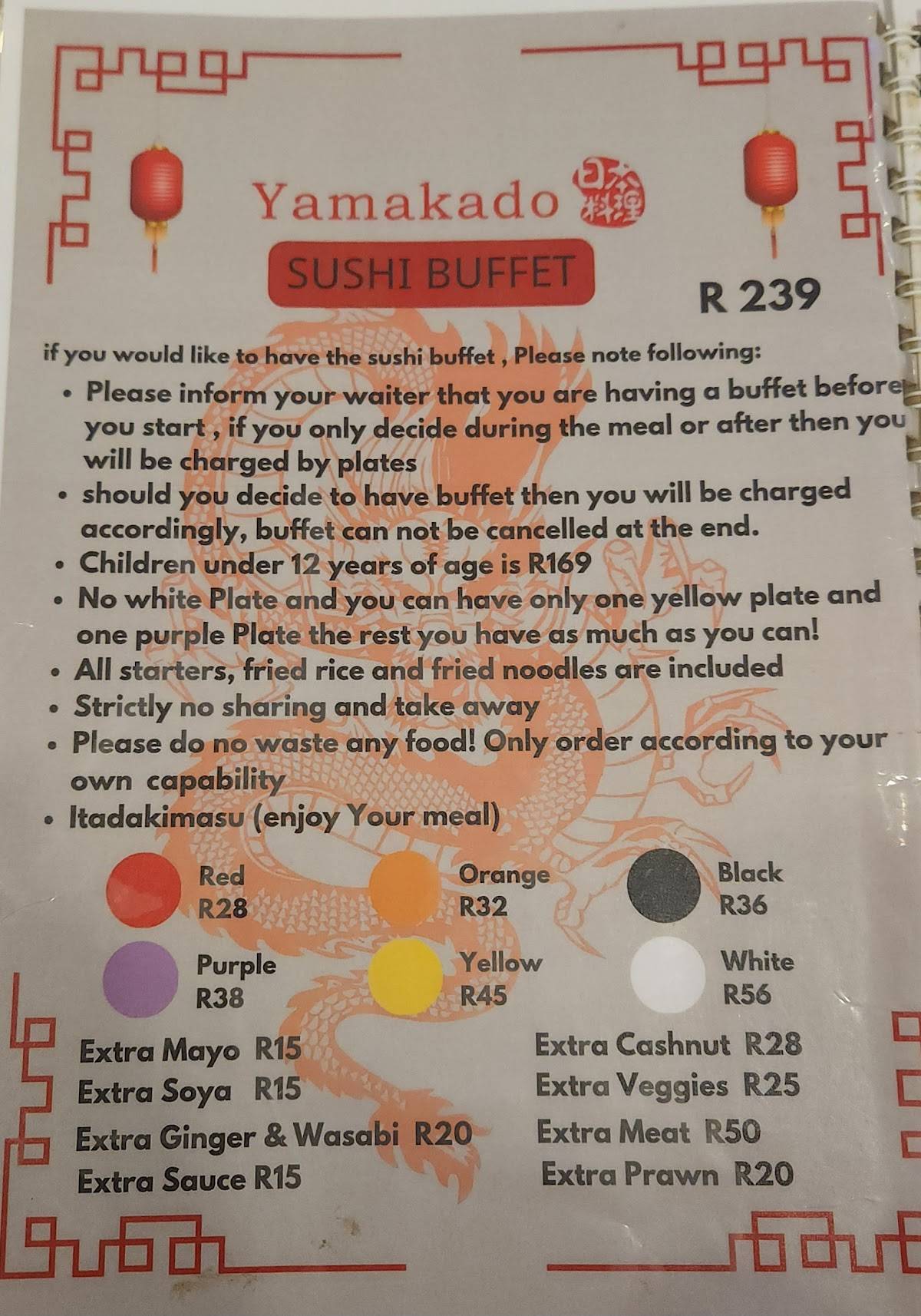 Menu at Yamakado Sushi Restaurant, Pretoria, The Grove Mall