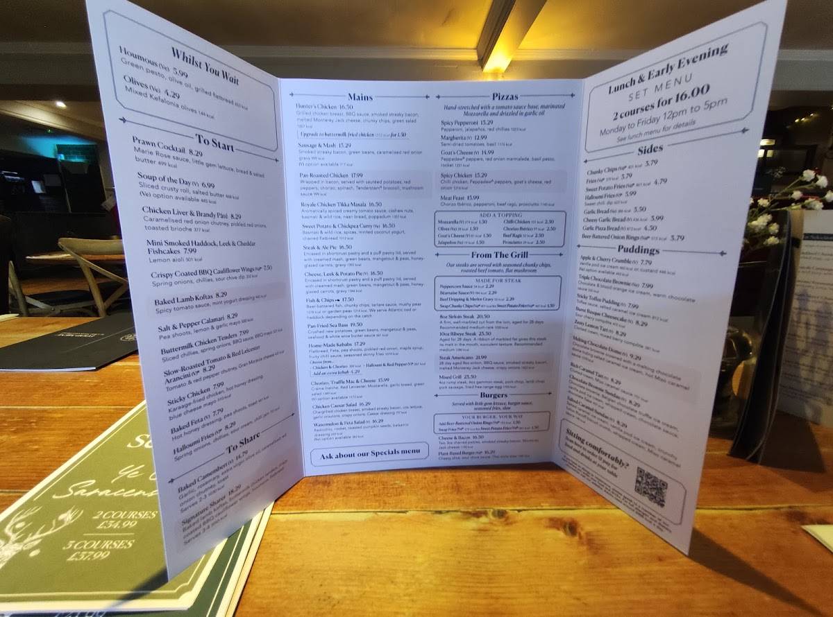 Menu at Ye Olde Saracen's Head pub & bar, Balsall Common