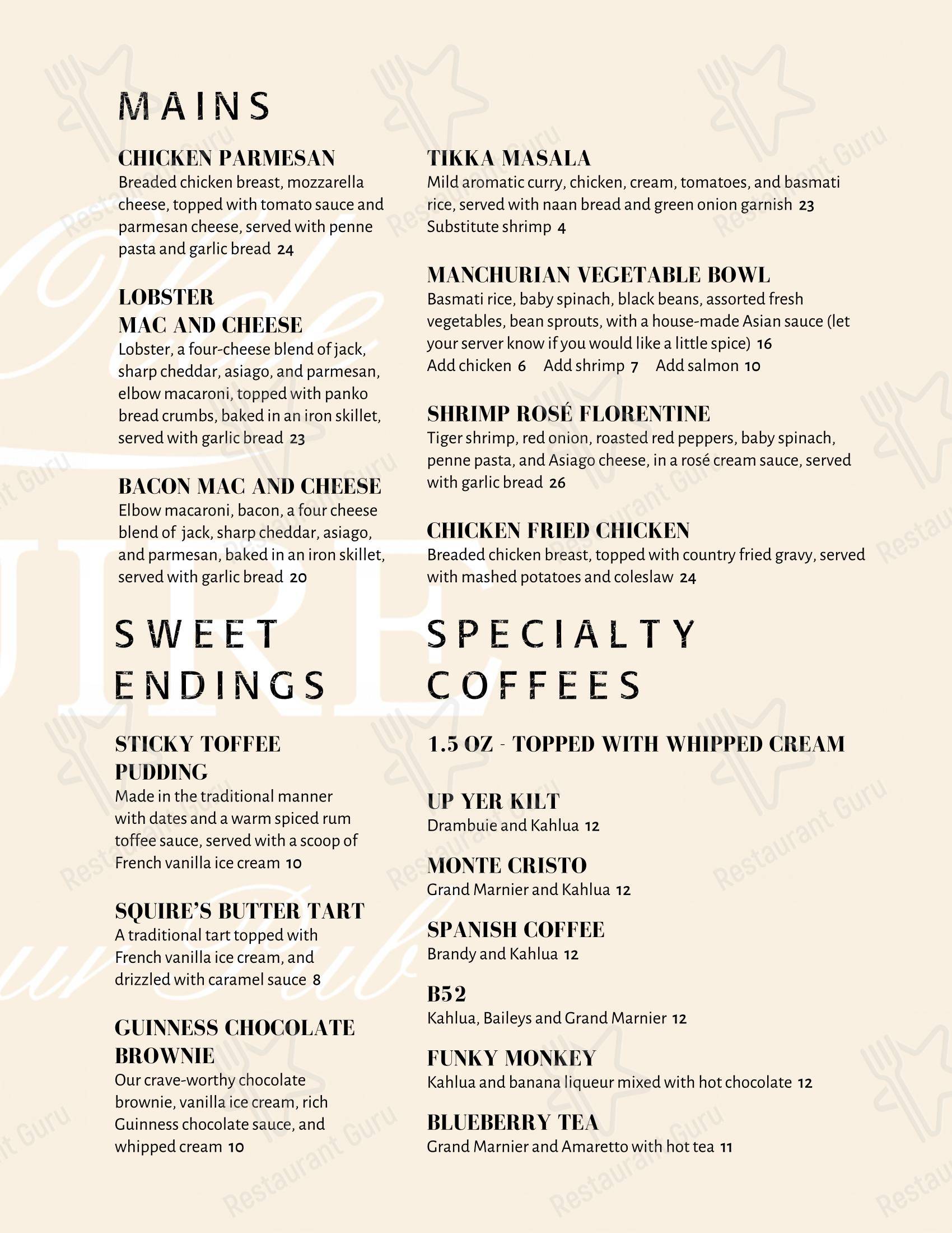 Menu at Ye Olde Squire Welland pub & bar, Welland, Seaway Mall