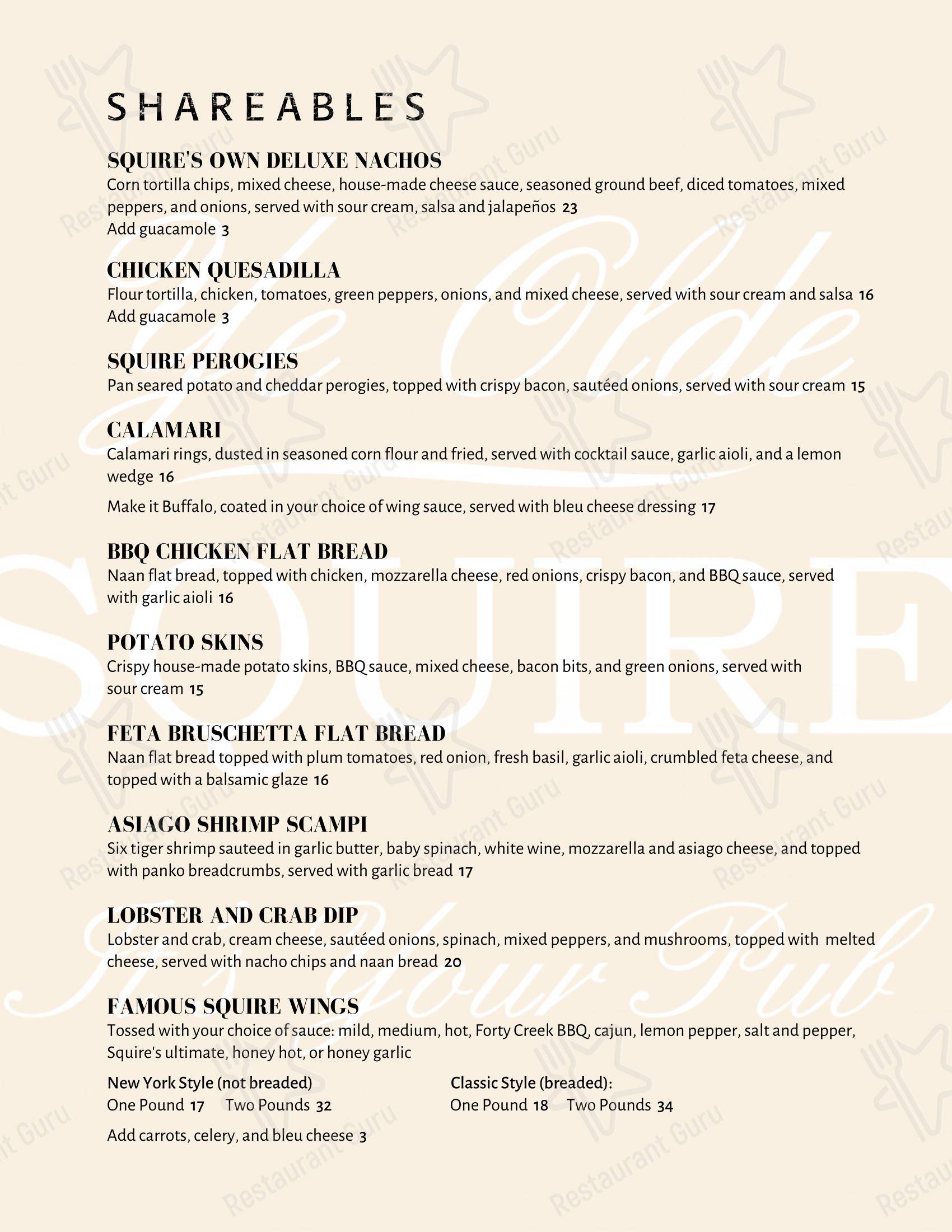 Menu at Ye Olde Squire Welland pub & bar, Welland, Seaway Mall