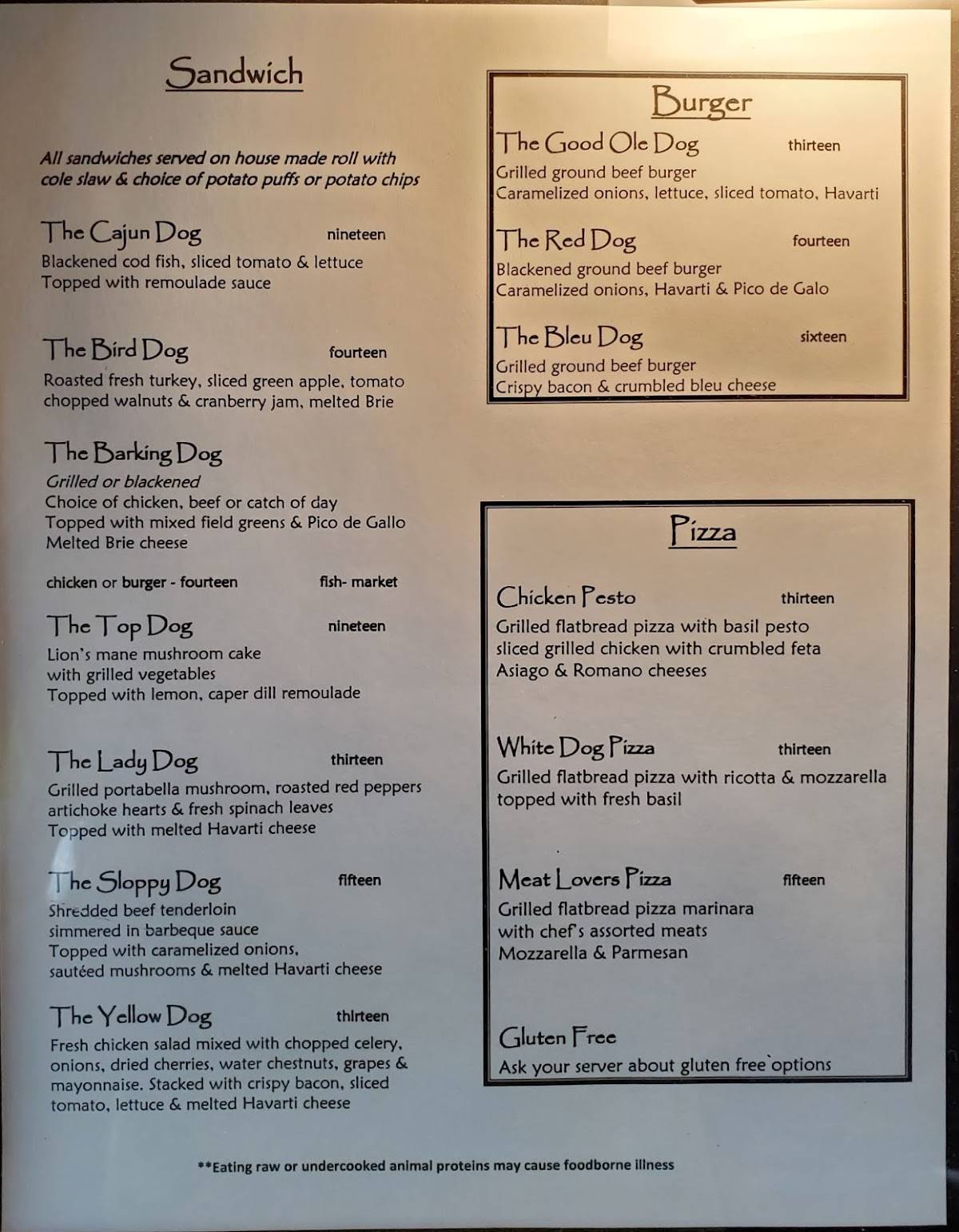 Menu at Yellow Dog Cafe, Malabar