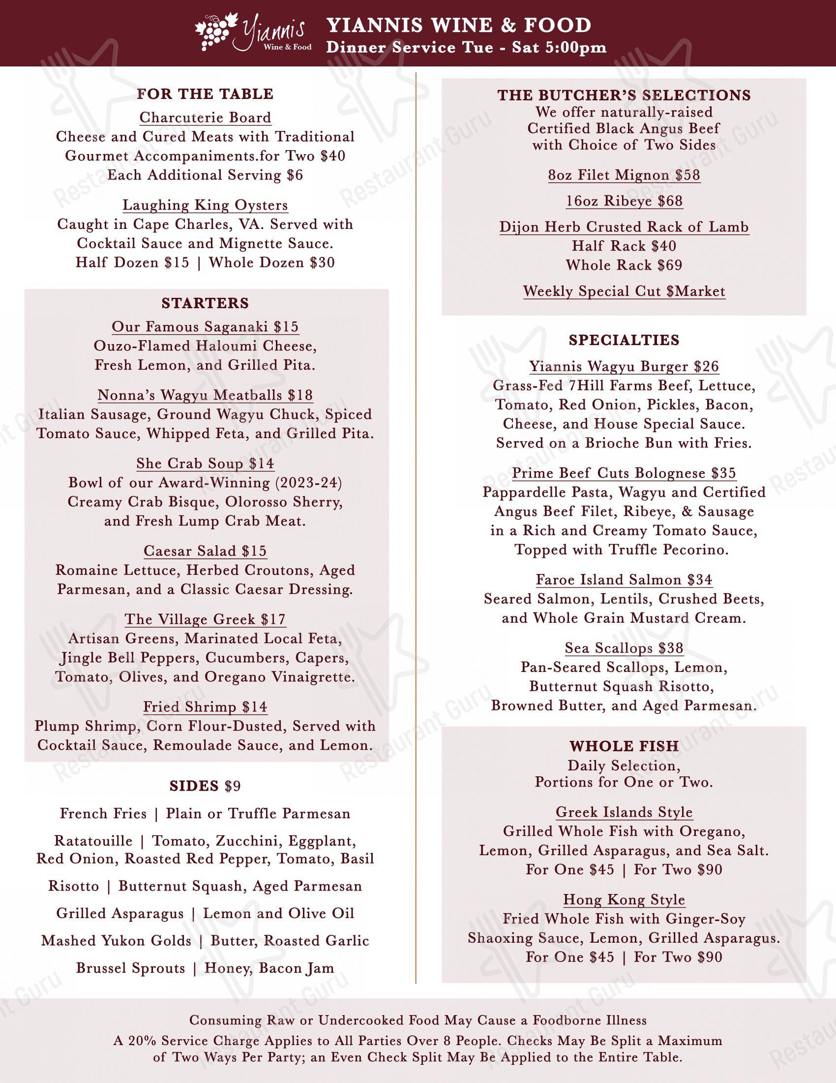 Menu at Yiannis Wine & Food pub & bar, Virginia Beach