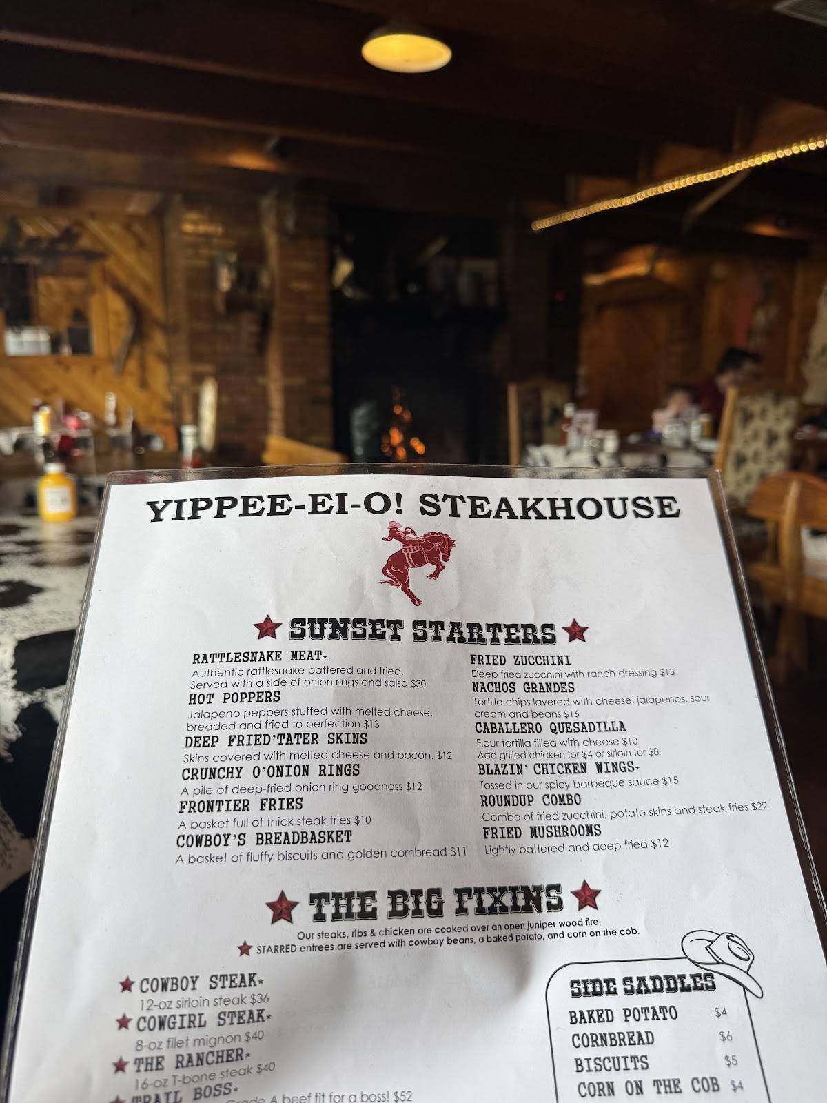 Menu at Yippee-Ei-O! Steakhouse, Grand Canyon Village, 541 AZ-64
