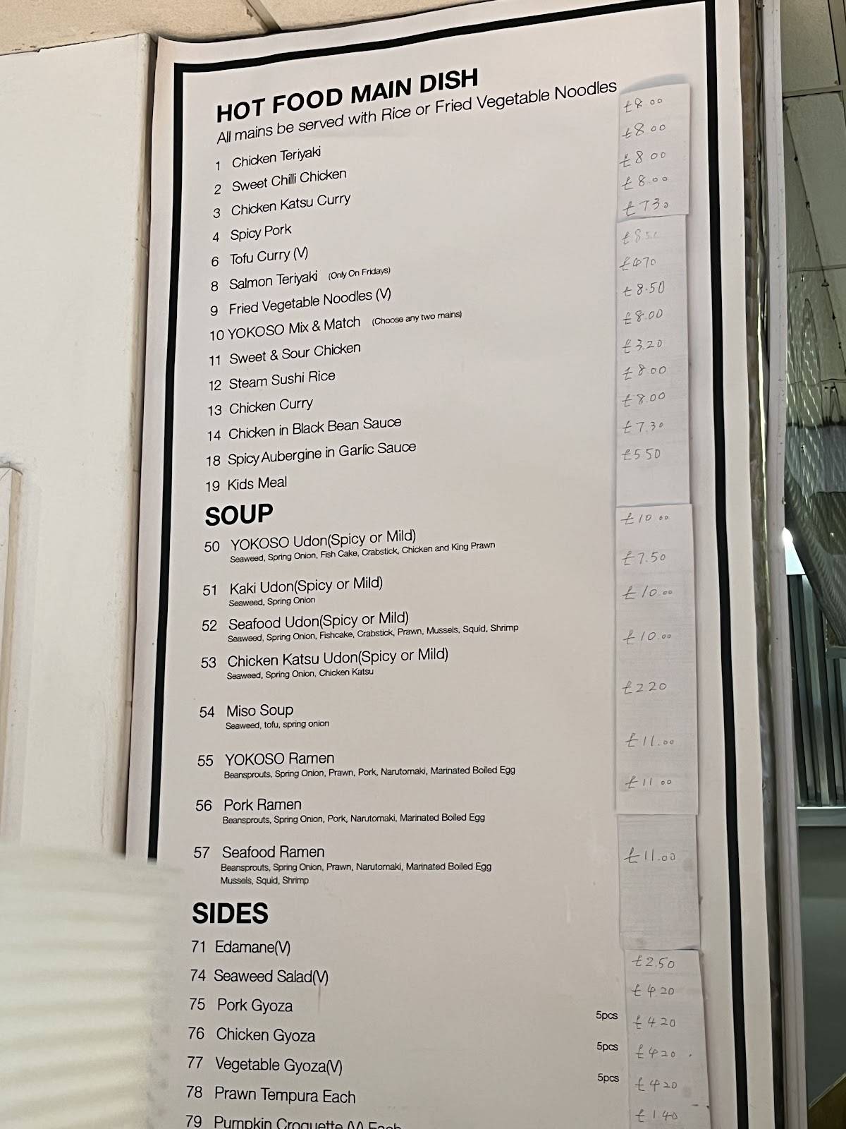 Menu at YoKoSo Sushi & Bento restaurant, Northampton