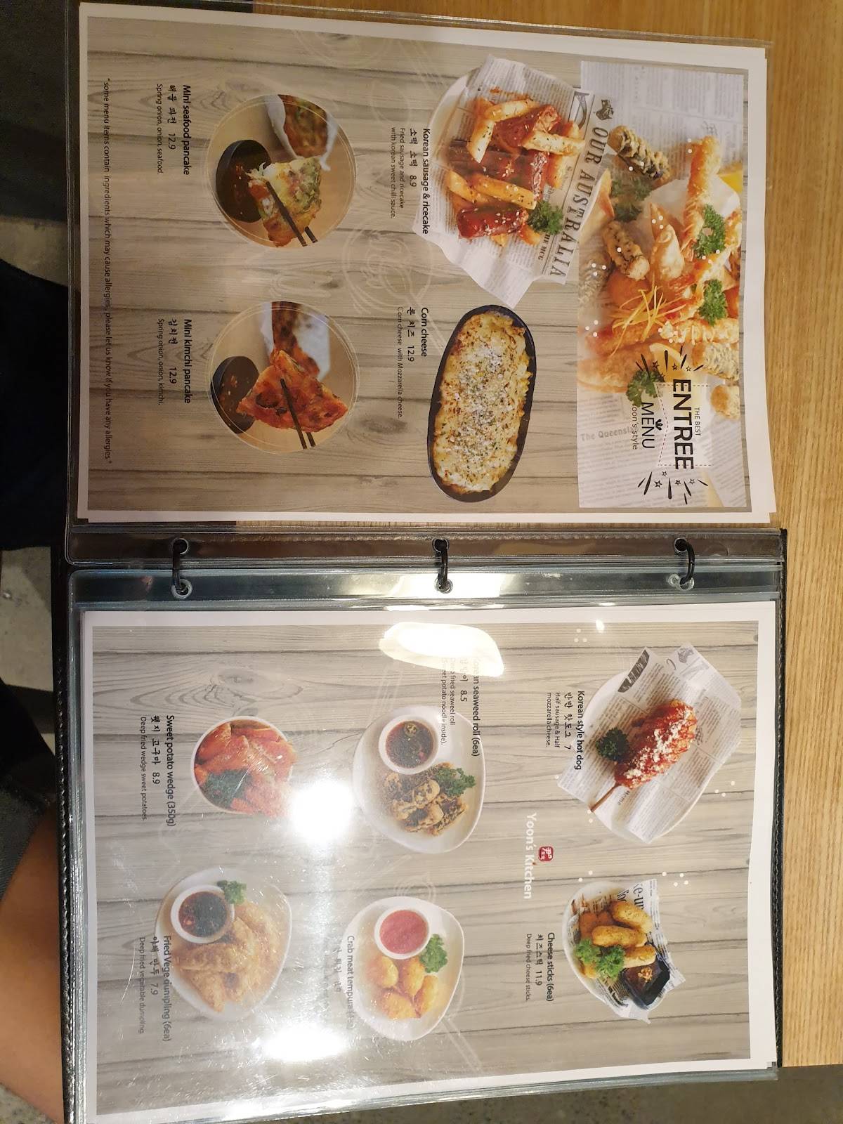 Menu at Uncle Yoon Korean restaurant, Melbourne
