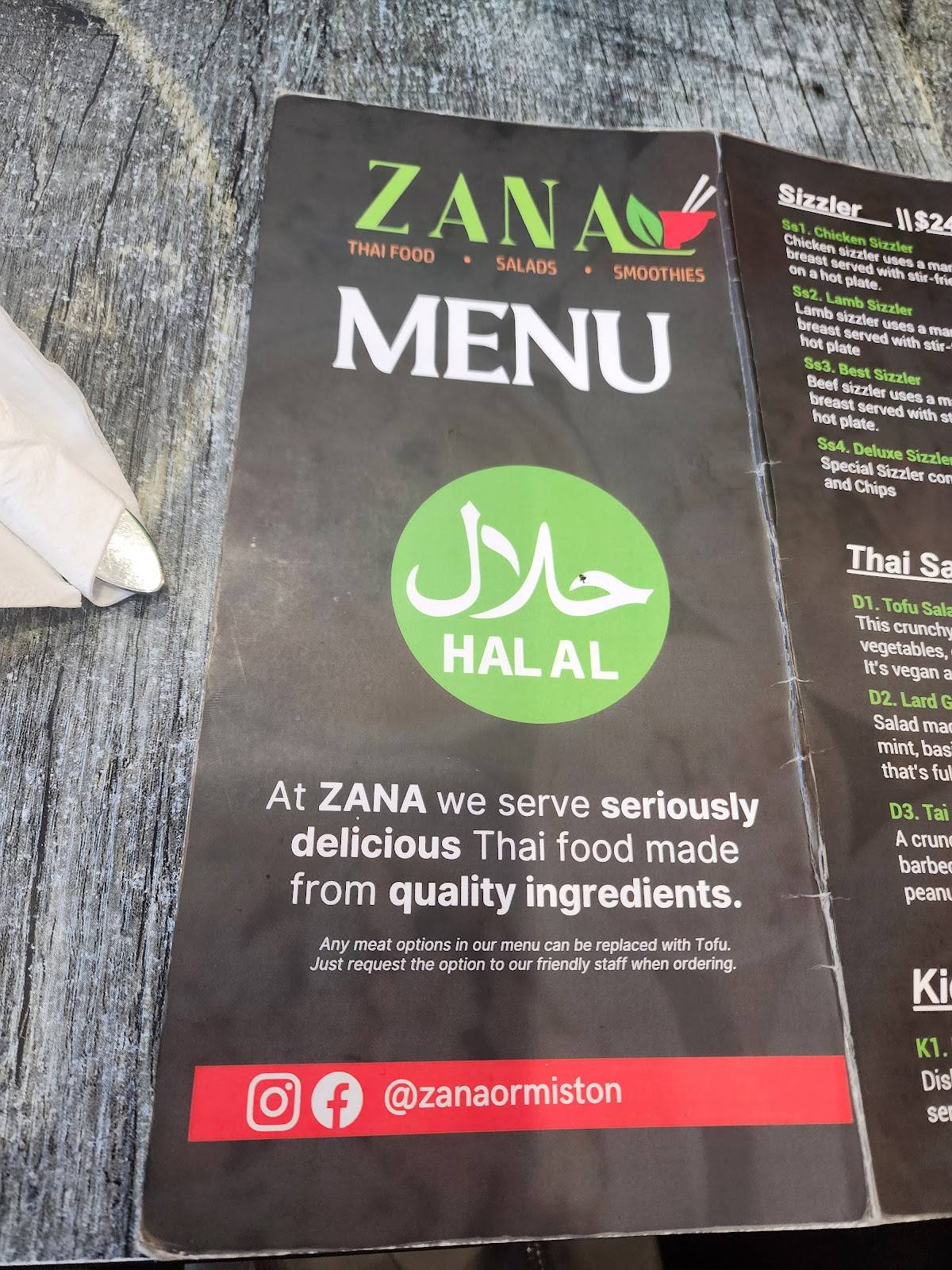 Menu at ZANA Ormiston restaurant, Auckland