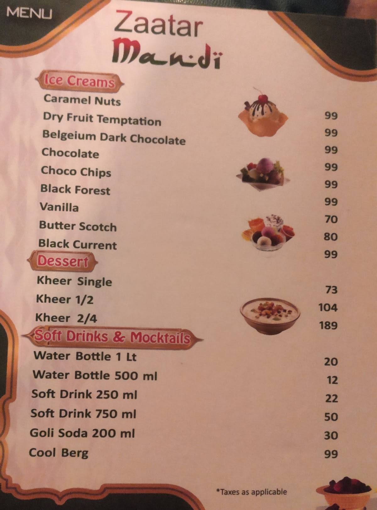 Menu at Zaatar Arabian Mandi Restaurant, Vijayawada, 1st floor