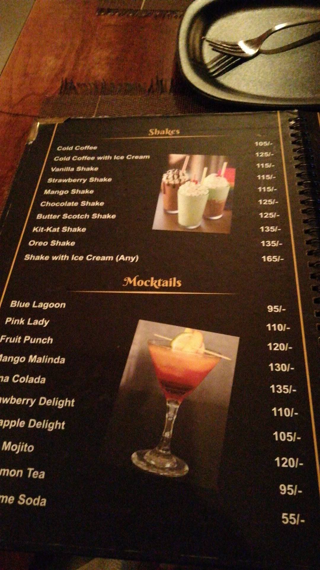 Menu at Zaika Indian lounge, Mau