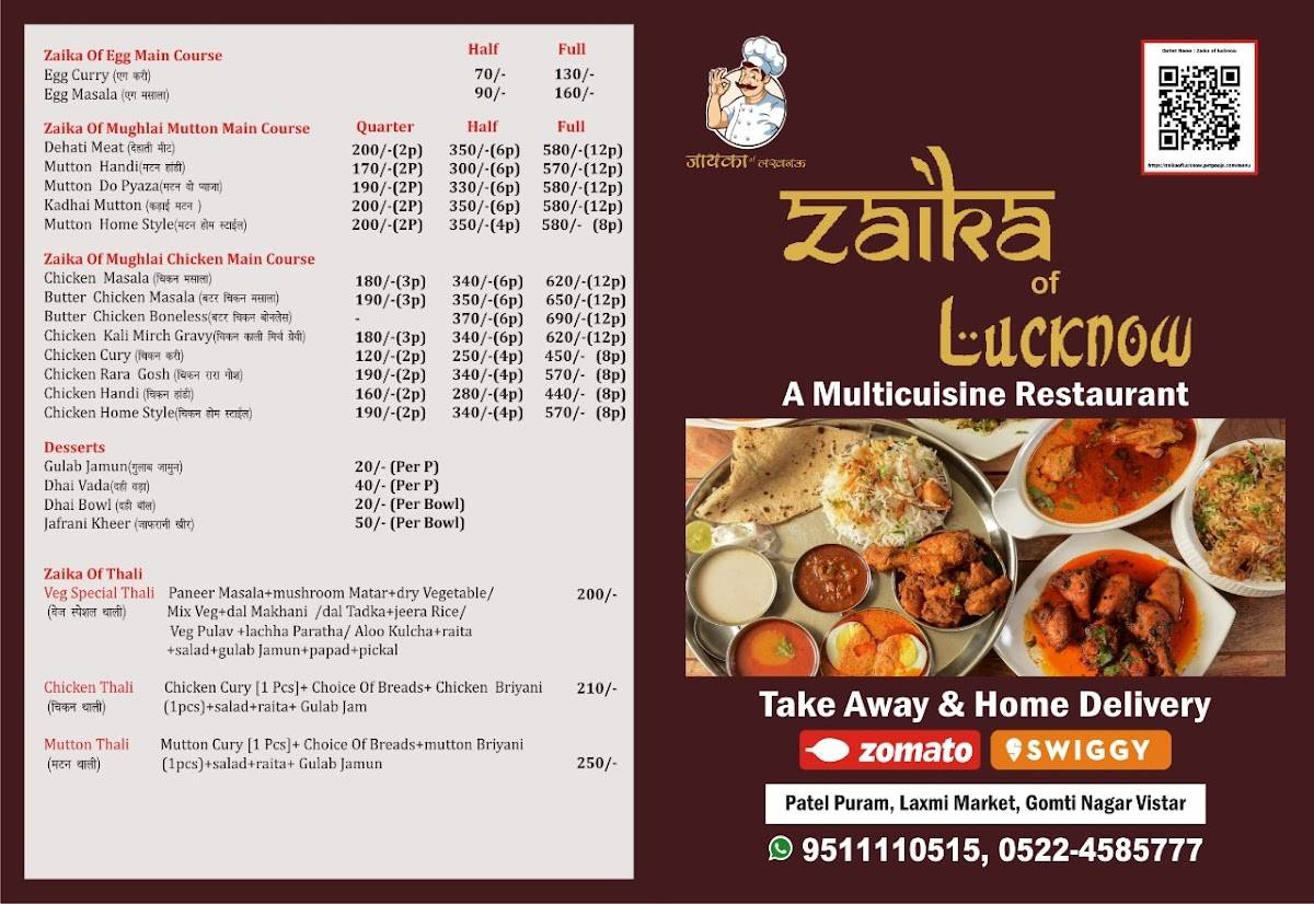 Menu at Zaika Of Lucknow Family Restaurant, Lucknow