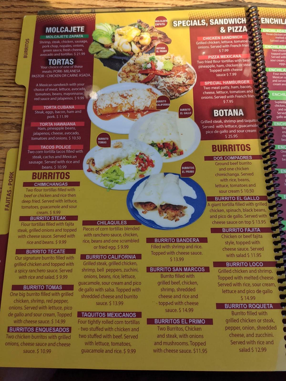Menu at Zapata Mexican Restaurant, Hendersonville