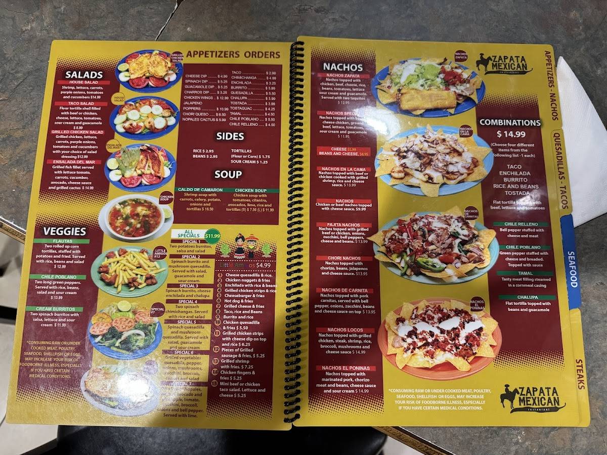 Menu at Zapata Mexican Restaurant, Hendersonville