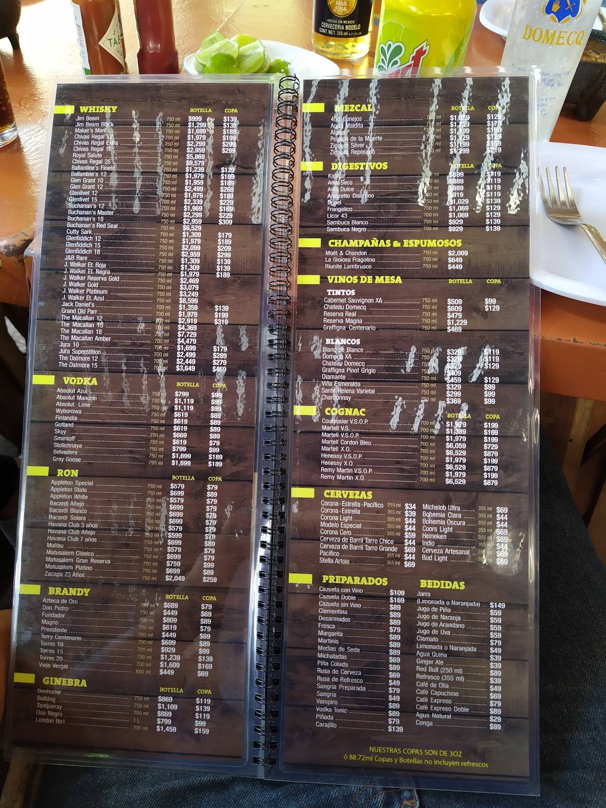 Carta del restaurante Hacienda Canelos, Zapopan