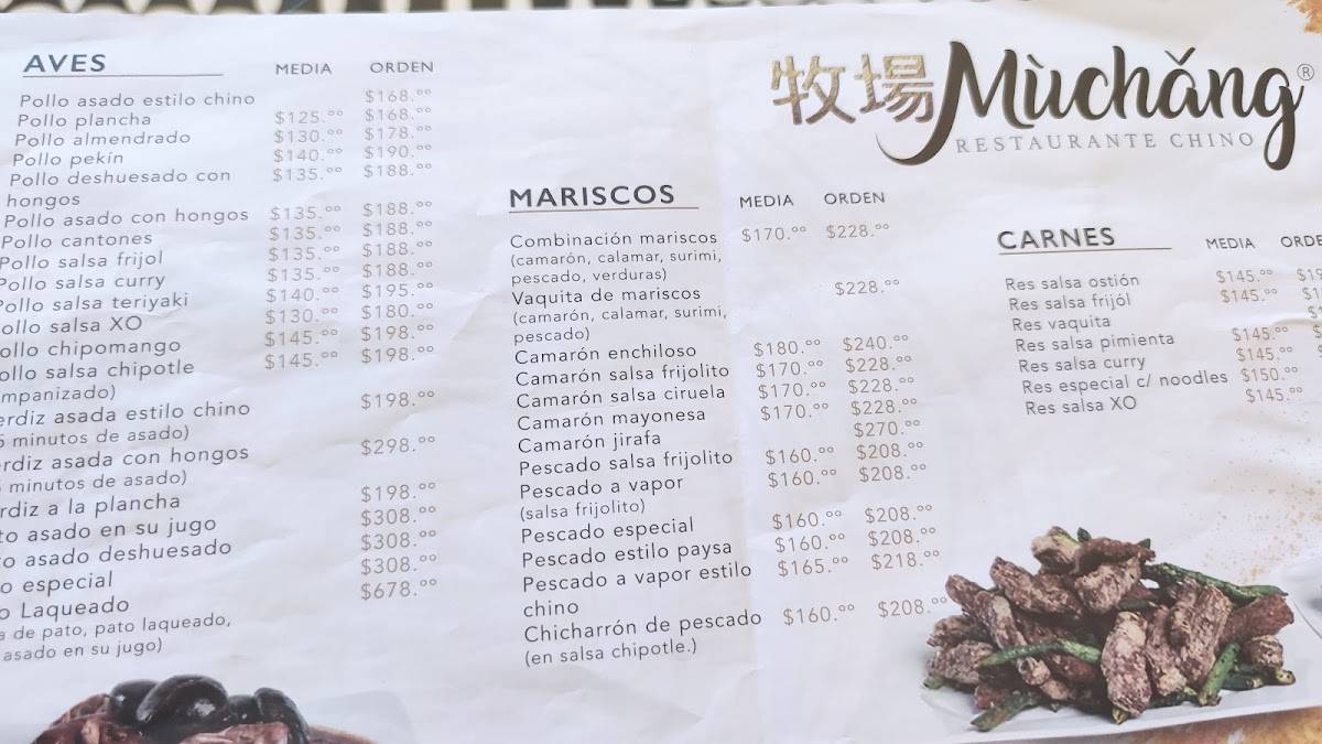 Carta de Restaurante Muchang, Zapopan