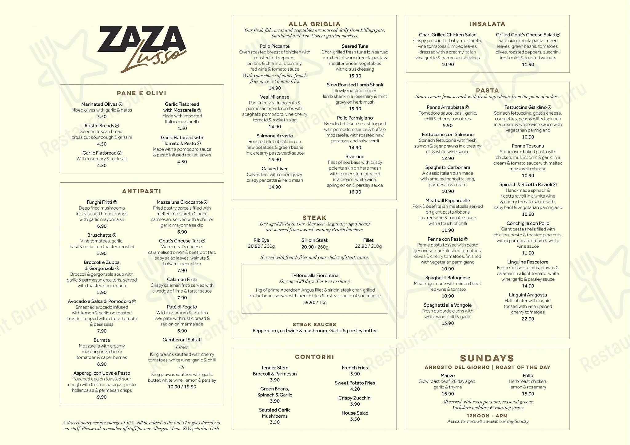 Menu at Zaza restaurant, Amersham
