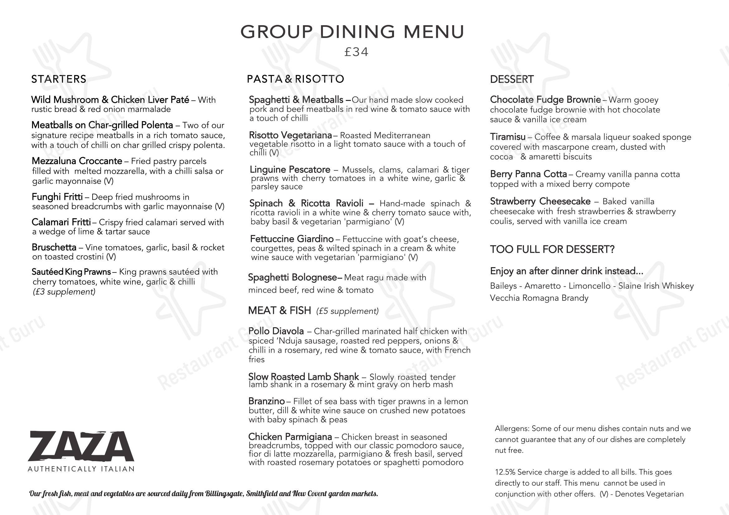 Menu at Zaza restaurant, Amersham