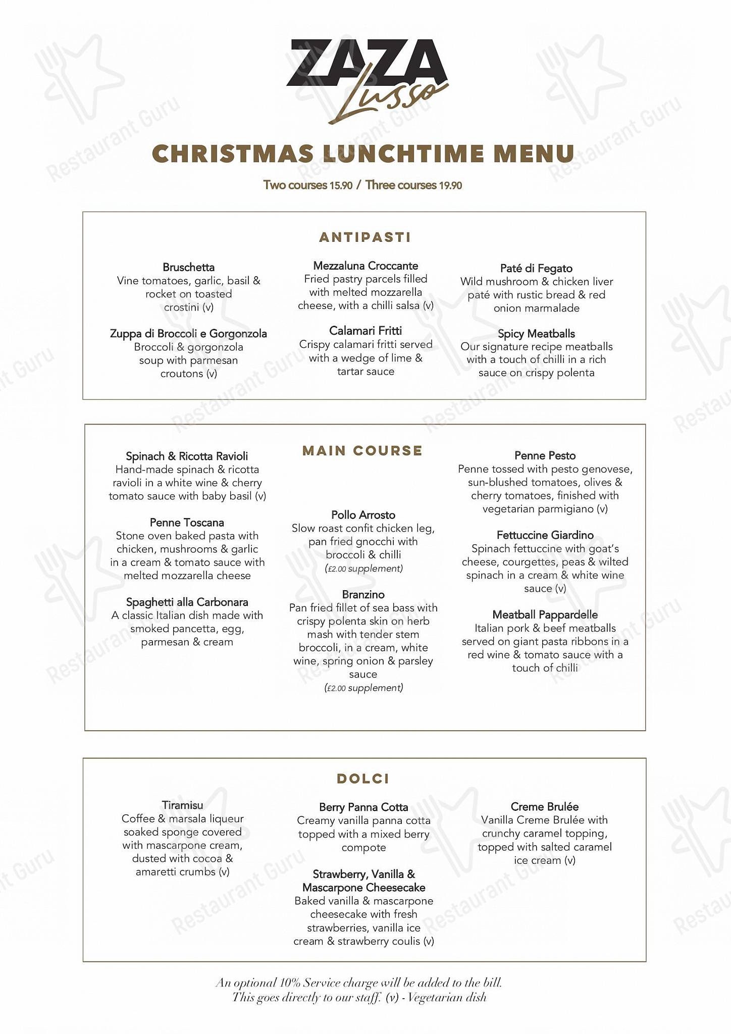 Menu at Zaza restaurant, Amersham