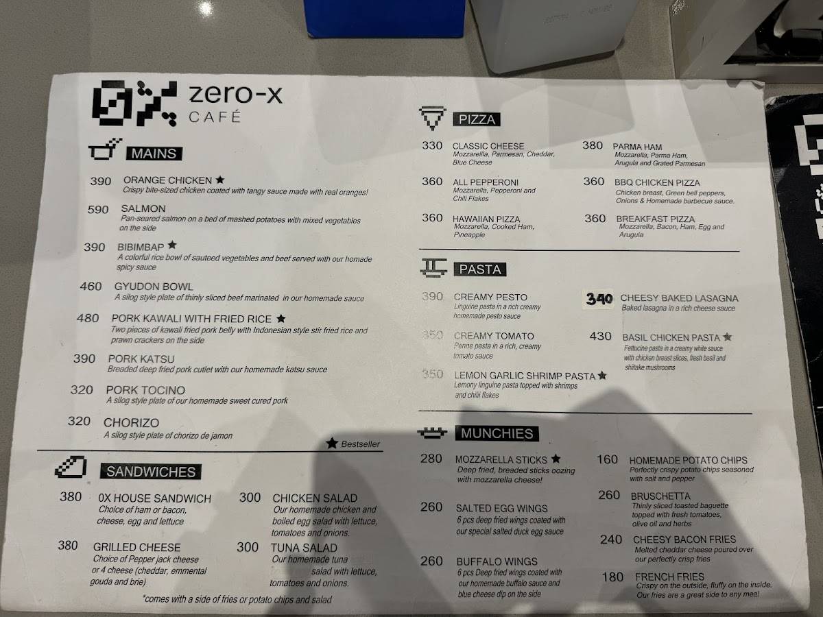 Menu at Zero-x Cafe, Cebu City