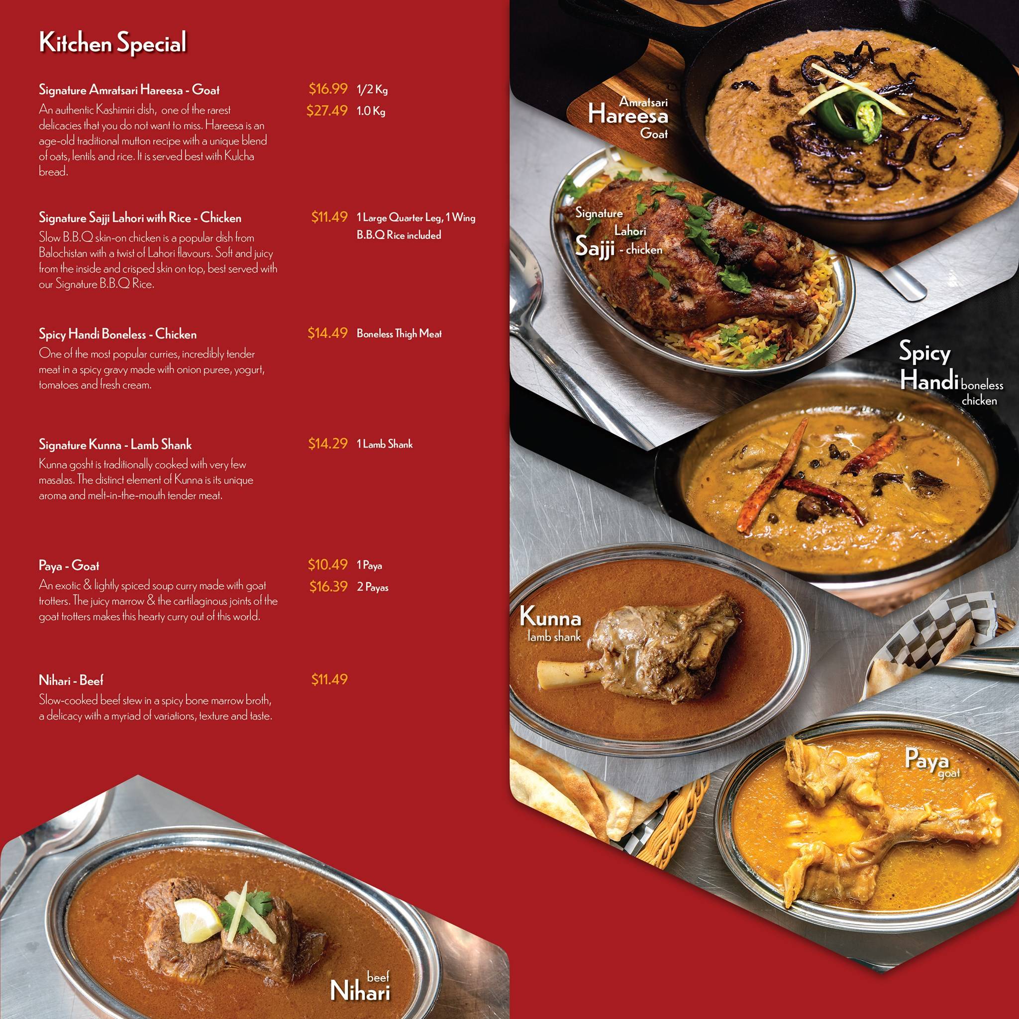 Menu at Ziafat restaurant, Mississauga