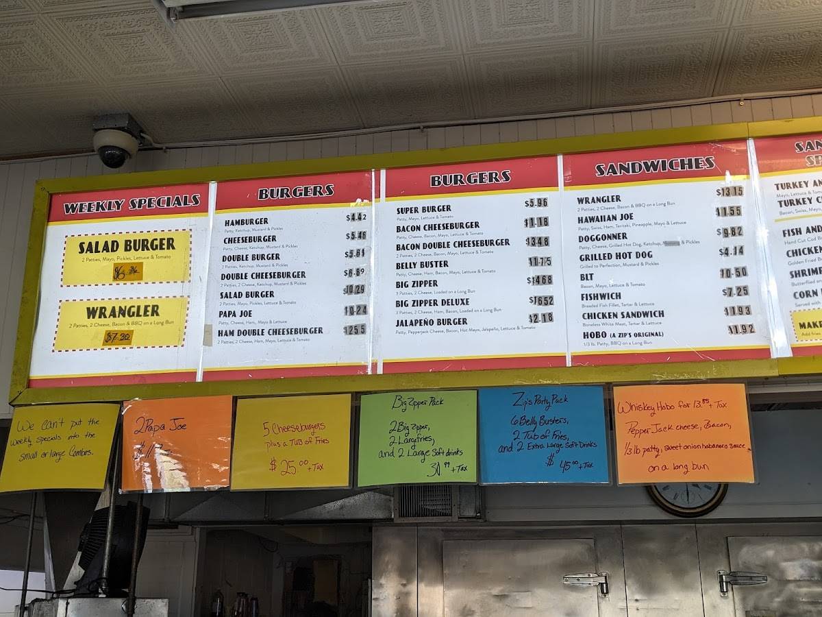Menu at Zip's Drive-In restaurant, Kennewick, 400 E Columbia Dr