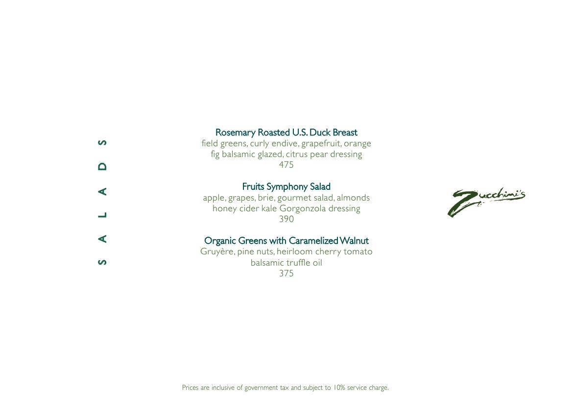 Carta de Zucchini's Restaurant, Ciudad Quezon, Sct. Tuason cor. Sct. Castor