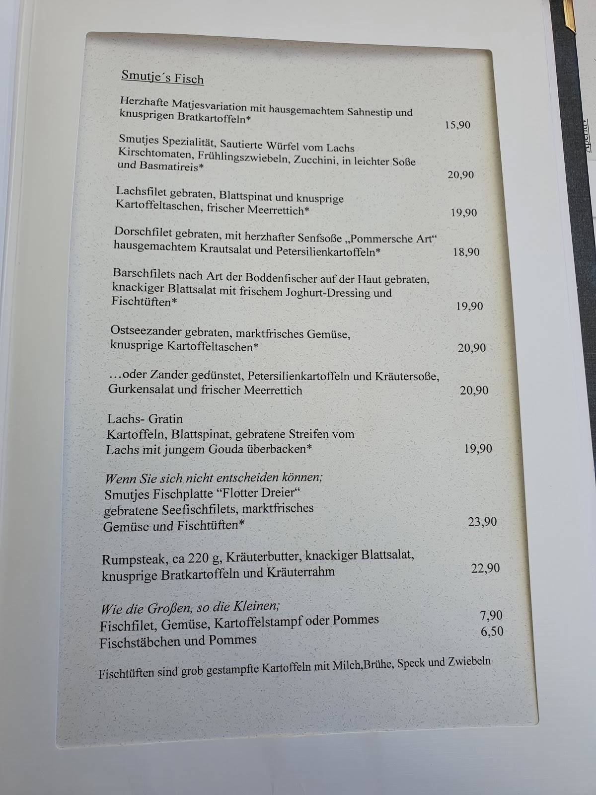 Menu at Zum Smutje - Zinnowitz restaurant, Zinnowitz, Vinetastraße 5A