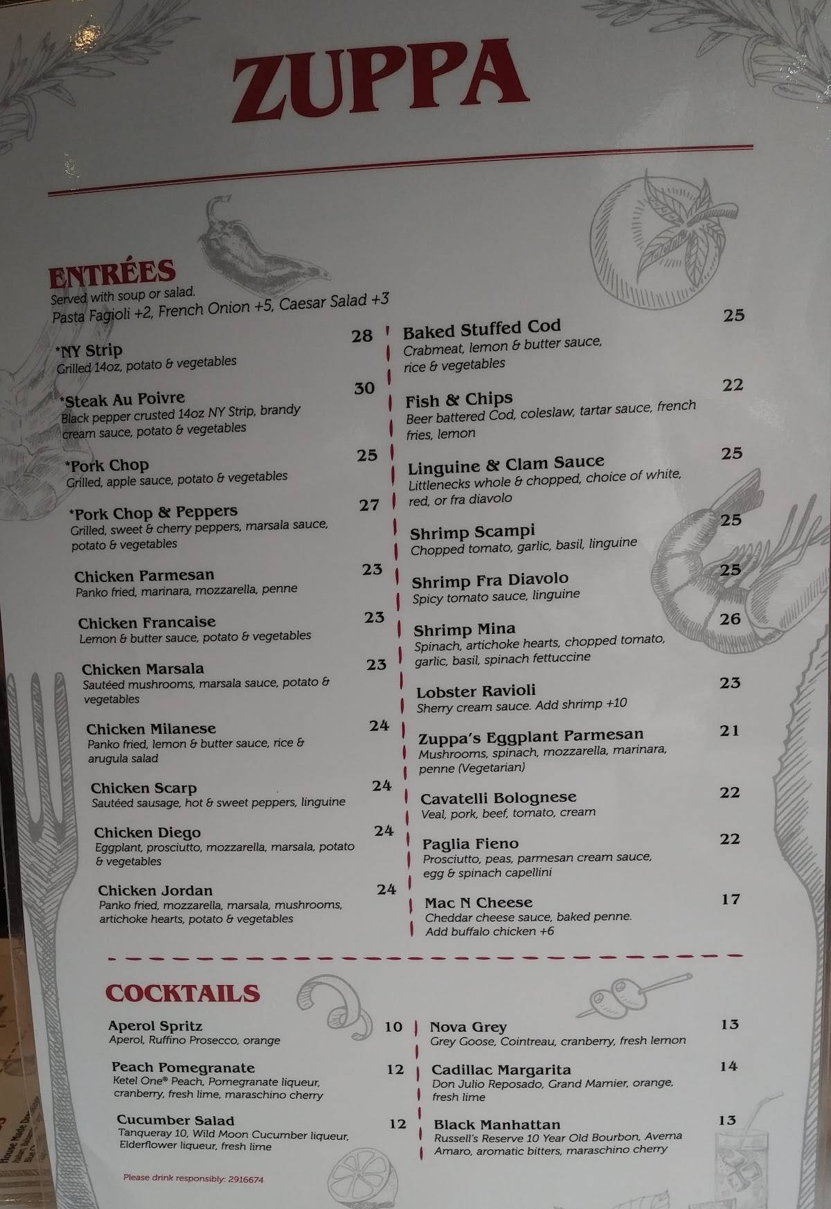 Menu at Zuppa - Unique Italian Pub, Wolcott