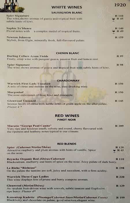 Menu at 1920 Portuguese Restaurant, Johannesburg, Ferndale Village