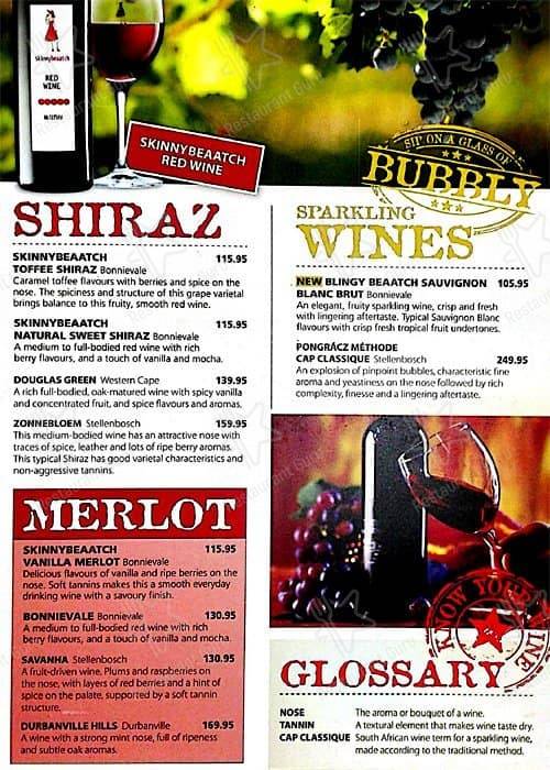 Menu at Dros Okavango restaurant, Cape Town, Okavango Crossing Shopping ...