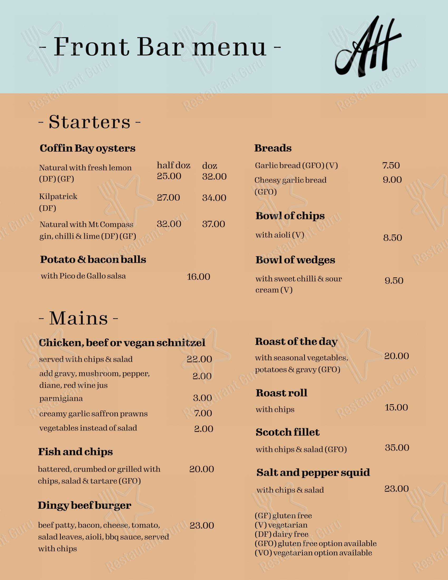 Menu at EAT Aldinga restaurant, Aldinga