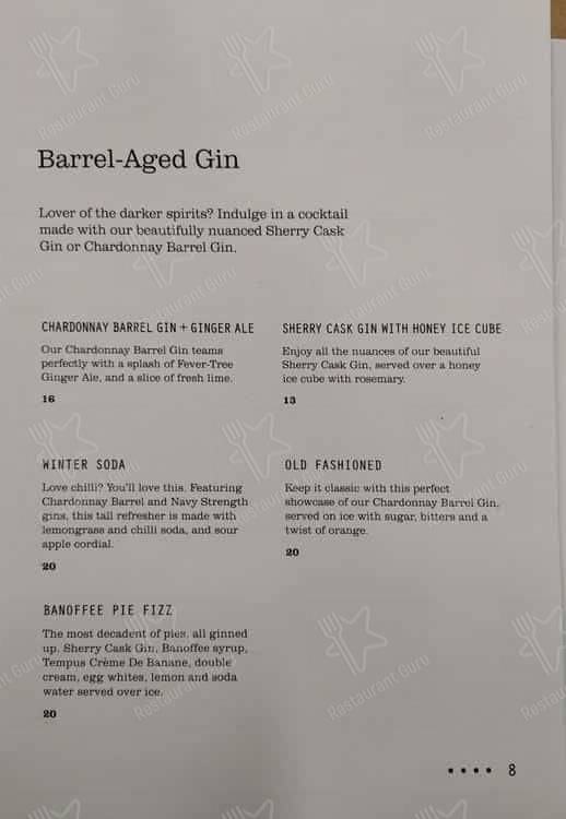 Menu at Four Pillars Gin Distillery pub & bar, Healesville