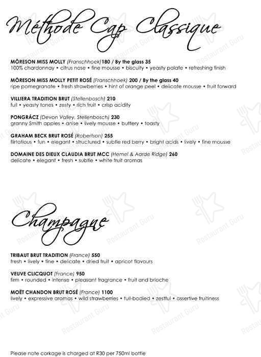 Menu at The Rock Restaurant, New Harbour Hermanus, Hermanus, New Harbour