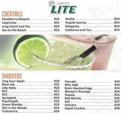Carta de The Harvard Cafe Rand Airport, Germiston, Main Terminal Building